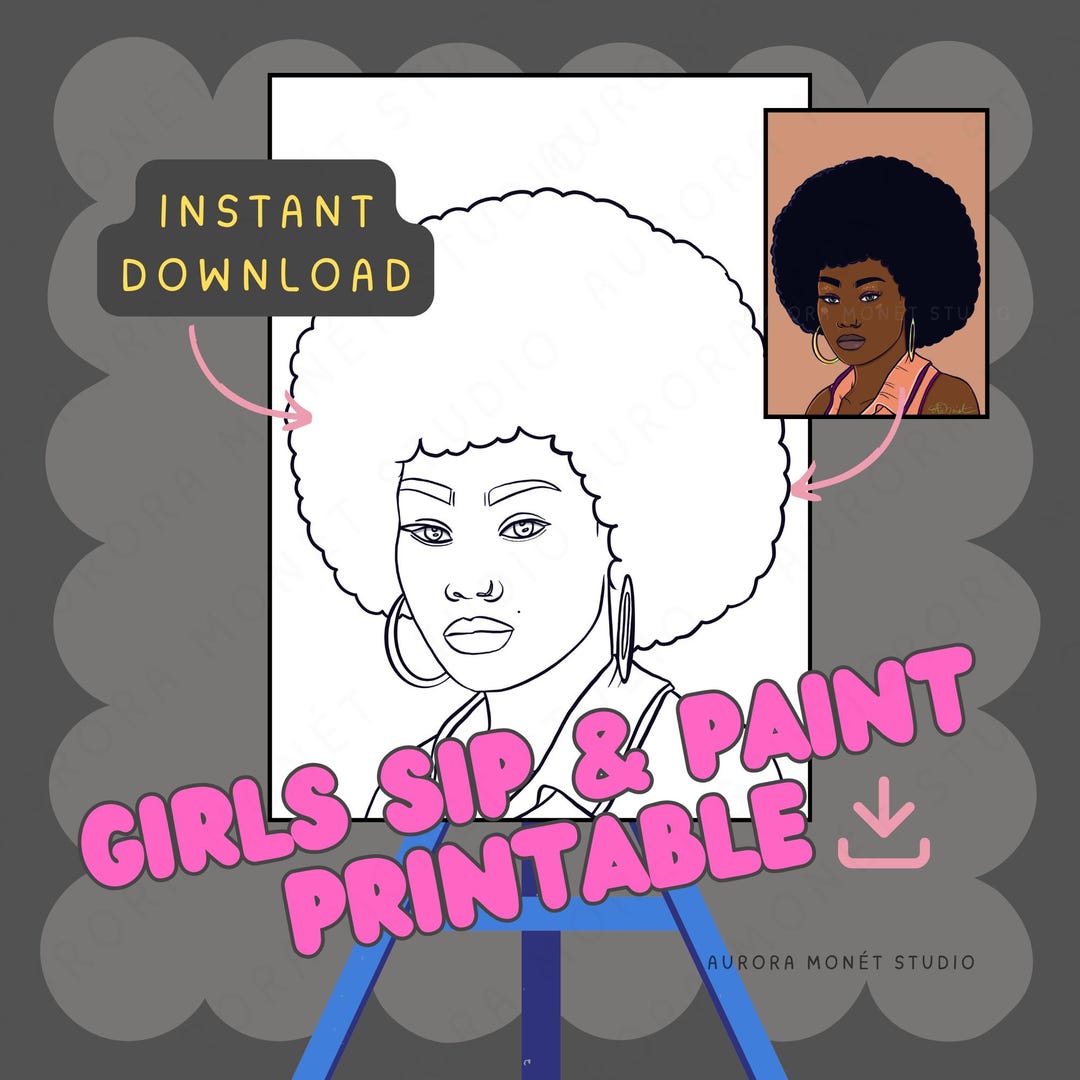 DIY Paint Photo Canvas PRINTABLE for Adults , Digital Painting Black ...