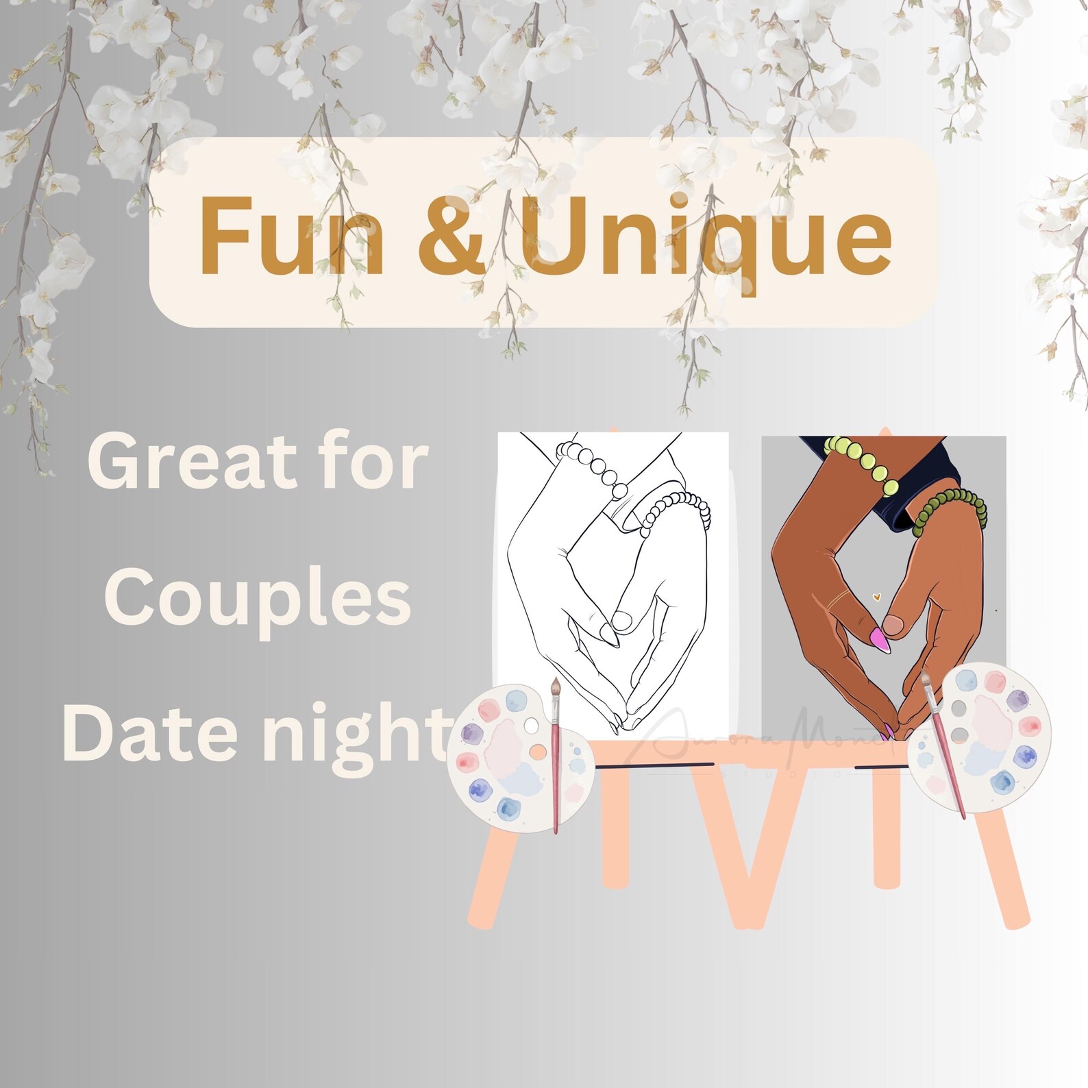 DIY Couples Painting Outline|digital Download Lovers Heart|sip & Paint ...