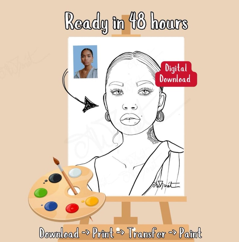 Custom Outline PRINTABLE Portrait| Draw From Photo | Digital Download ...