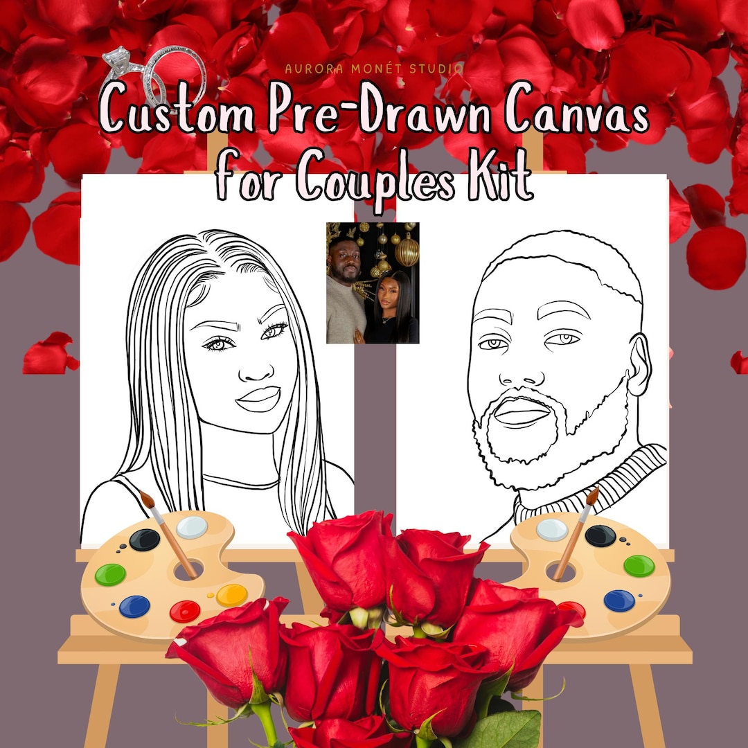 Custom Date Night Pre-drawn CANVAS KIT | Couples Painting | DIY Sip and ...