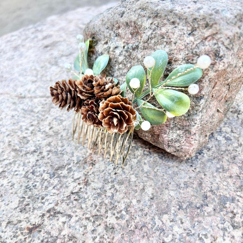 Pinecones & Pearls Hair Comb, Rustic Wedding Hair Accessory, Pinecone ...