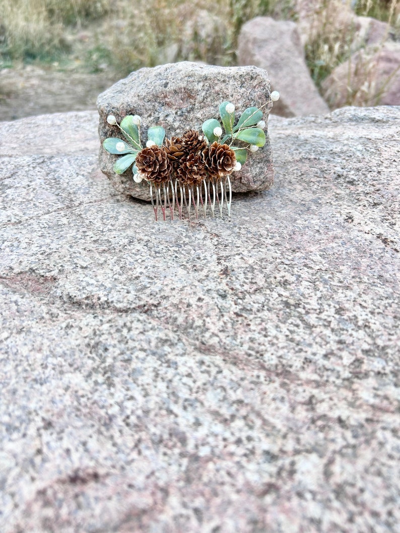 Pinecones & Pearls Hair Comb, Rustic Wedding Hair Accessory, Pinecone ...
