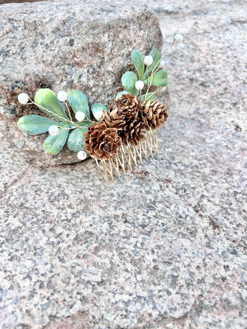 Pinecones & Pearls Hair Comb, Rustic Wedding Hair Accessory, Pinecone ...