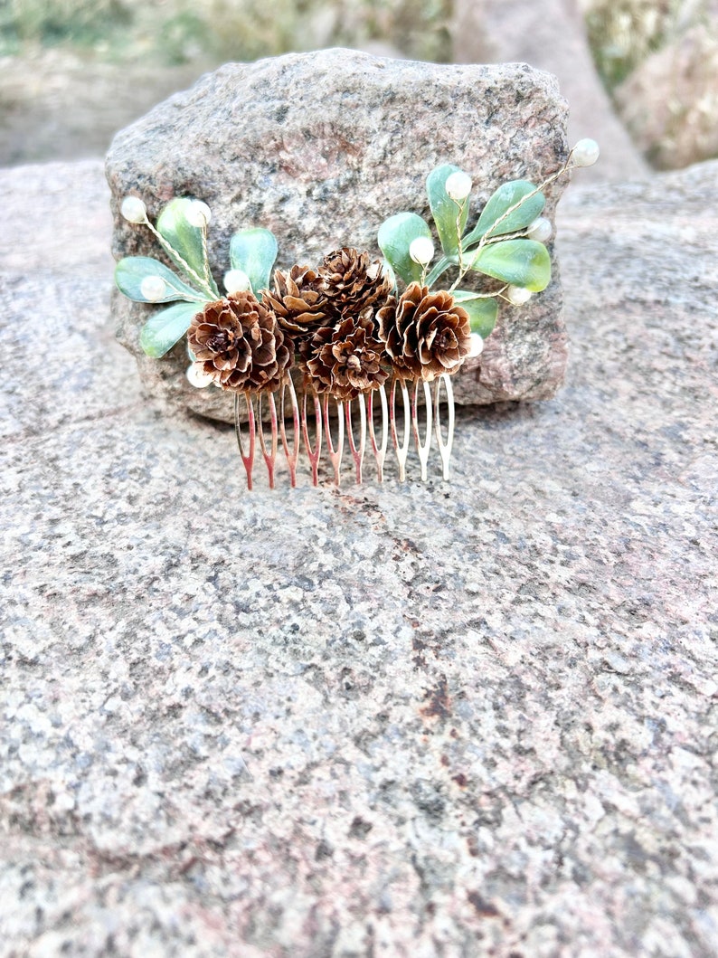 Pinecones & Pearls Hair Comb, Rustic Wedding Hair Accessory, Pinecone ...