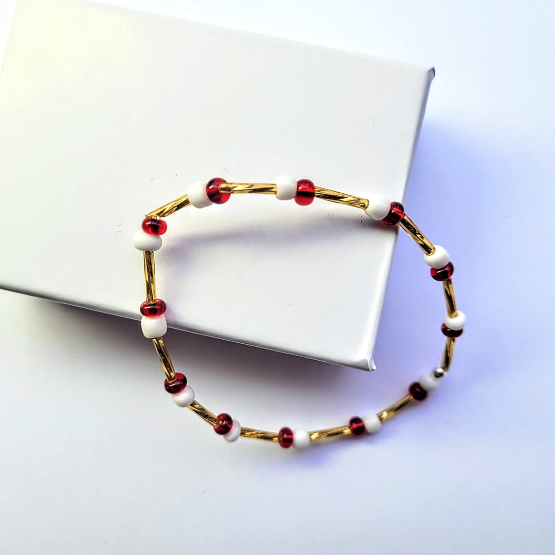 Red, Gold, & White Beaded Bracelet Football-themed Gift Bracelet ...