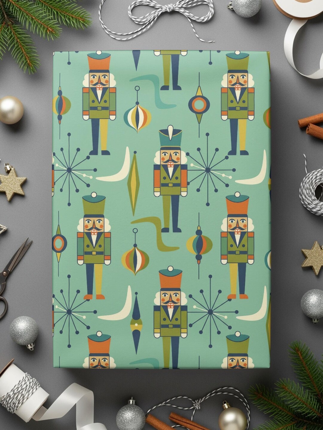 Nutcracker Wrapping Paper Holiday Gift Wrap Design Vintage Christmas ...