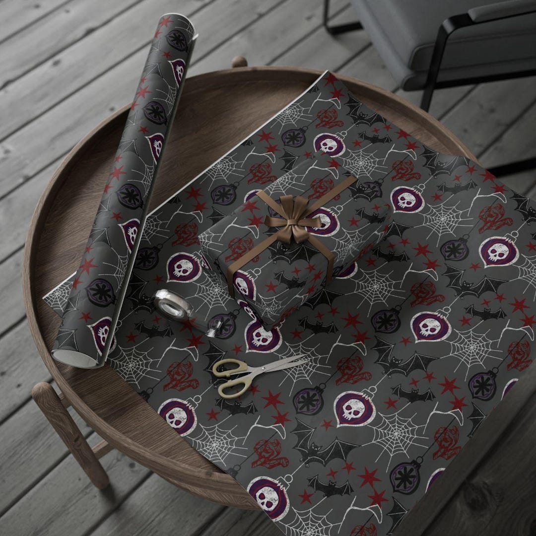Christmas Halloween Skull Spider Bat Wrapping Paper, Spooky Gothic Gift ...