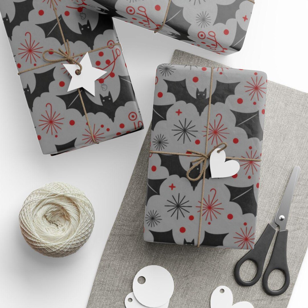 Bat Christmas Wrapping Paper, Holiday Gift Wrap, Festive Celebration ...