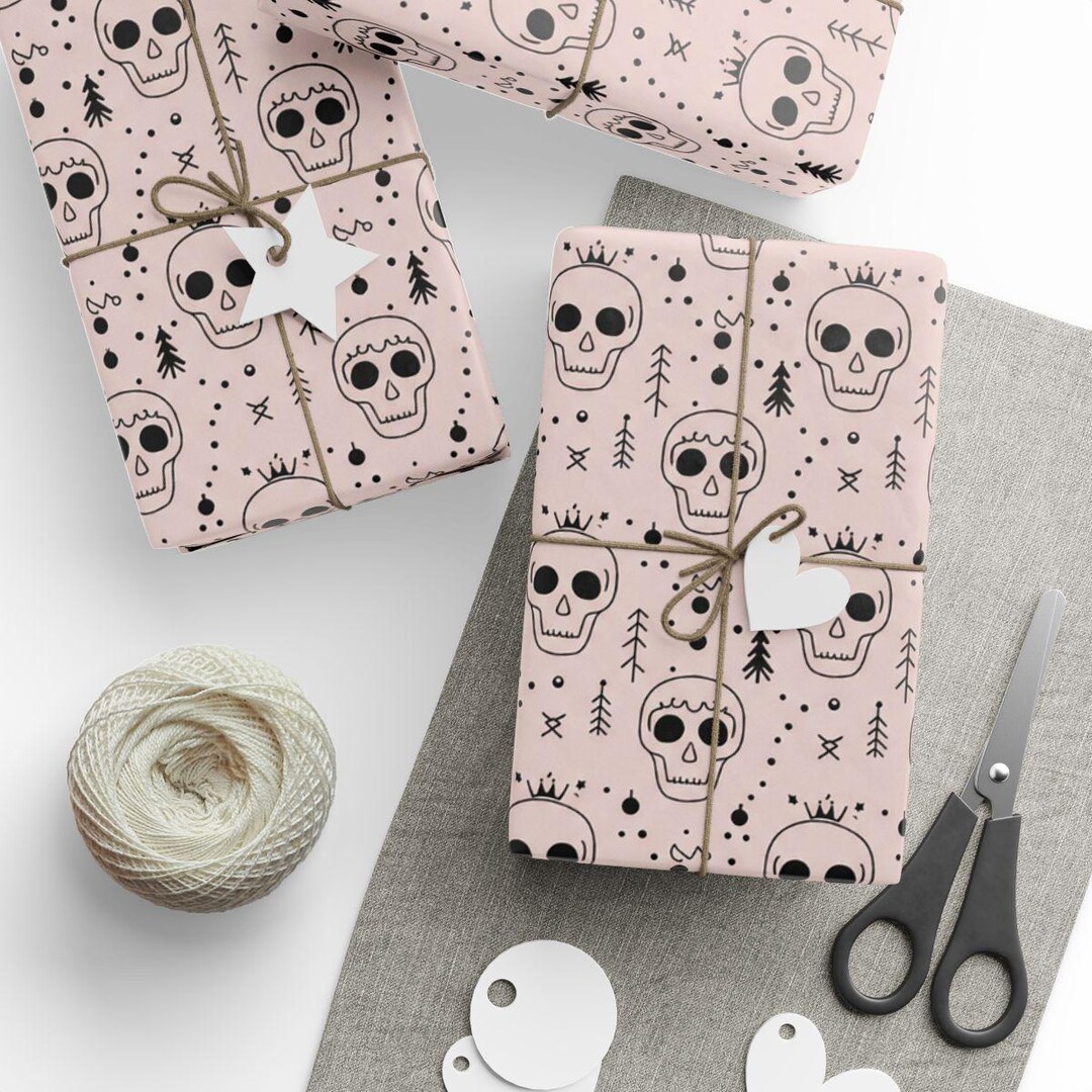 Skull Wrapping Paper, Crowned Skull, Christmas Tree Wrapping Paper ...