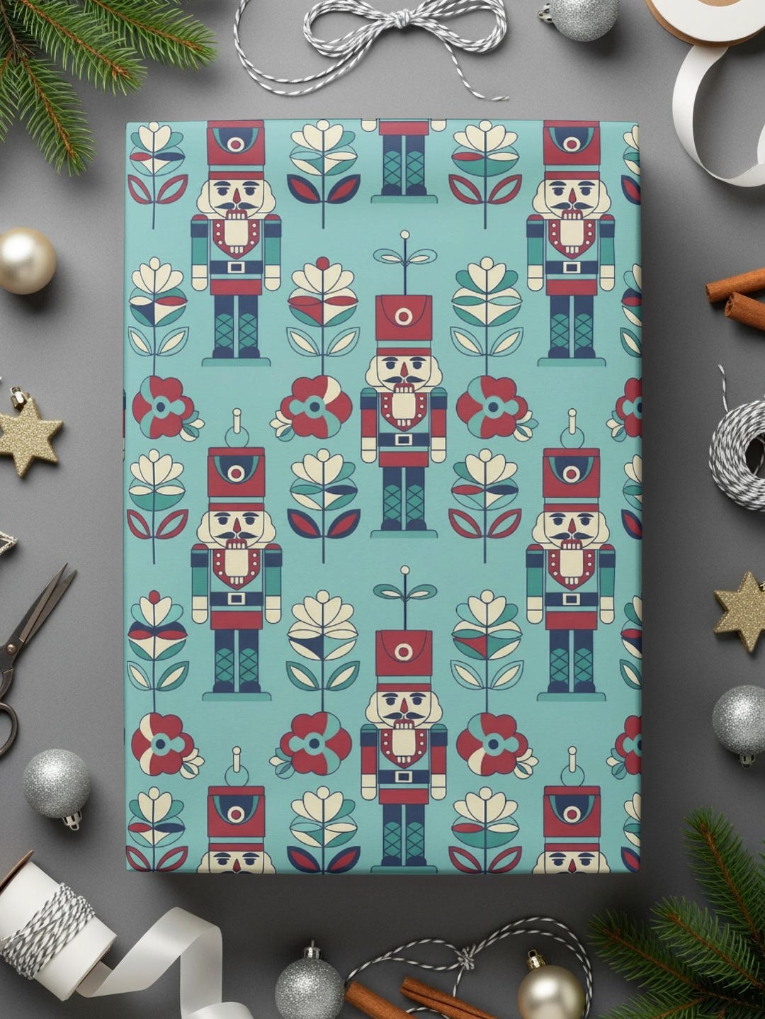 Nutcracker Wrapping Paper, Floral Gift Wrap, Holiday Paper, Festive ...