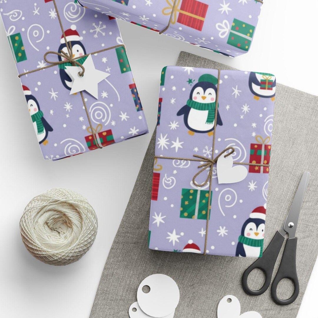 Penguin Wrapping Paper Christmas Gift Wrap Roll Winter Theme Holiday ...