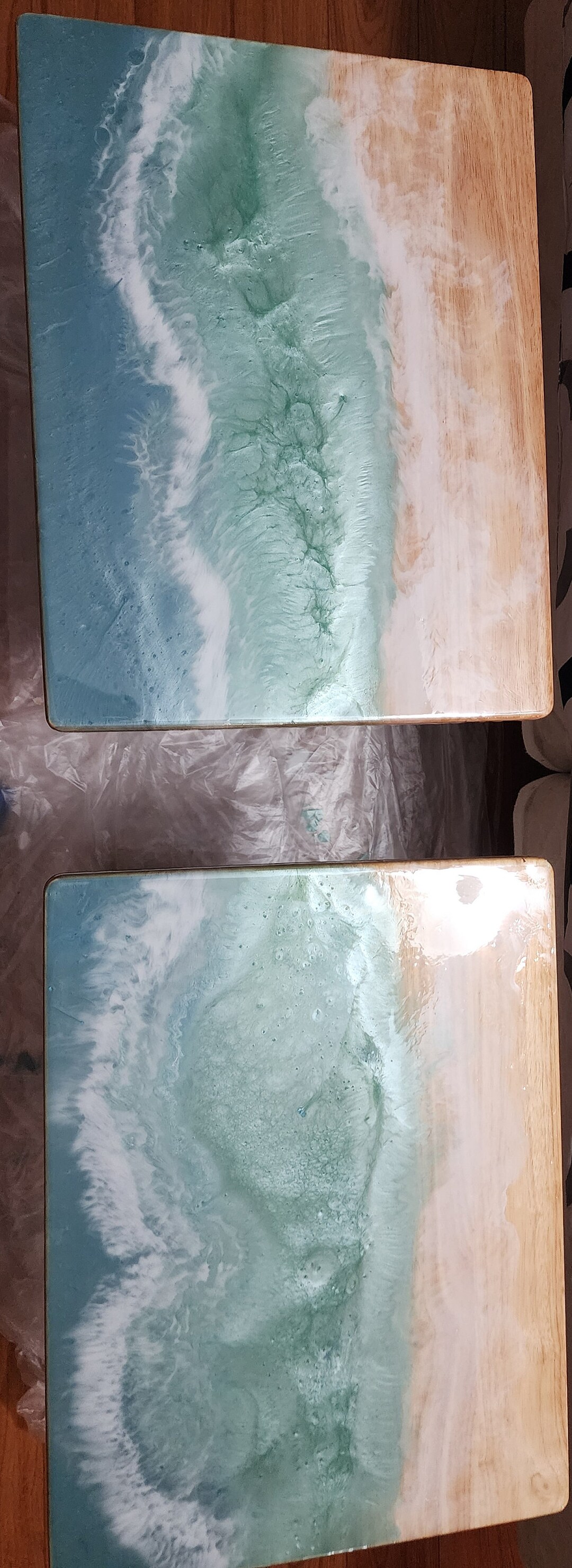 Custom Epoxy Resin Beach TV Tray Tables, Set of 2,set of 4 (green Beach ...