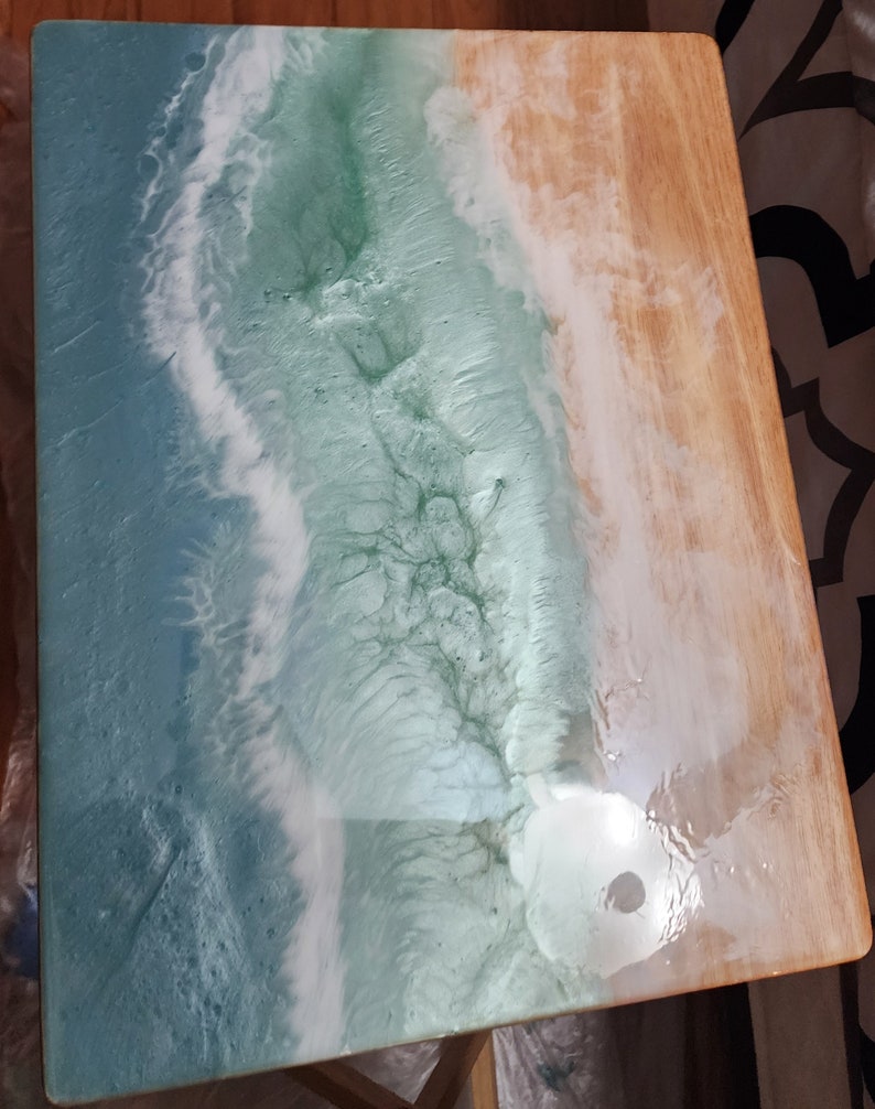 Custom Epoxy Resin Beach TV Tray Tables, Set of 2,set of 4 (green Beach ...