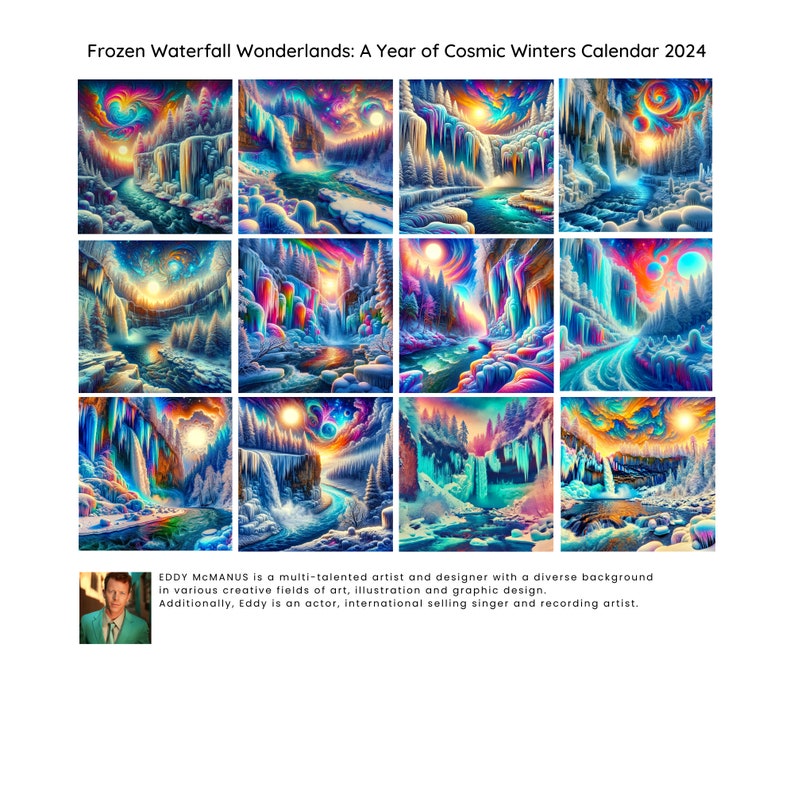 Frozen Waterfall Wonderlands: A Year of Cosmic Winters Calendar 2024 - Etsy
