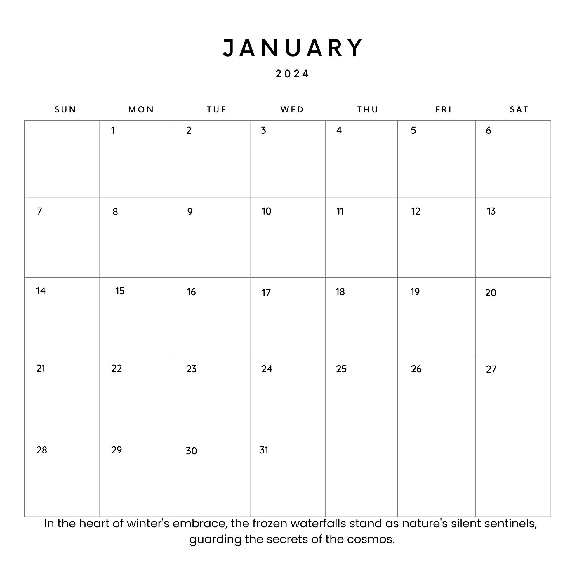 Frozen Waterfall Wonderlands: A Year of Cosmic Winters Calendar 2024 - Etsy