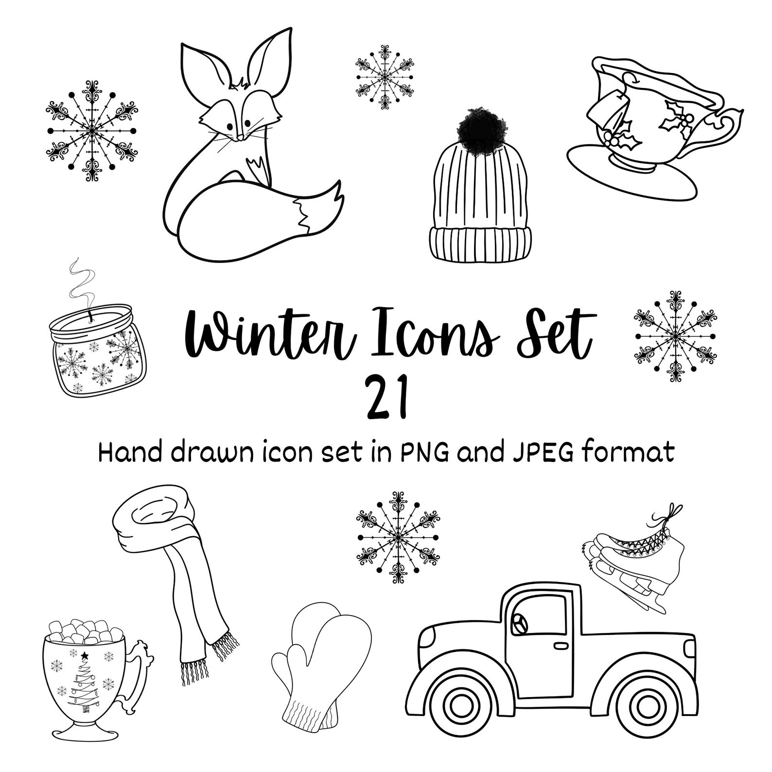 Winter Doodle Clipart, Hand Drawn, Commercial Use, Icons, Planner Icons ...