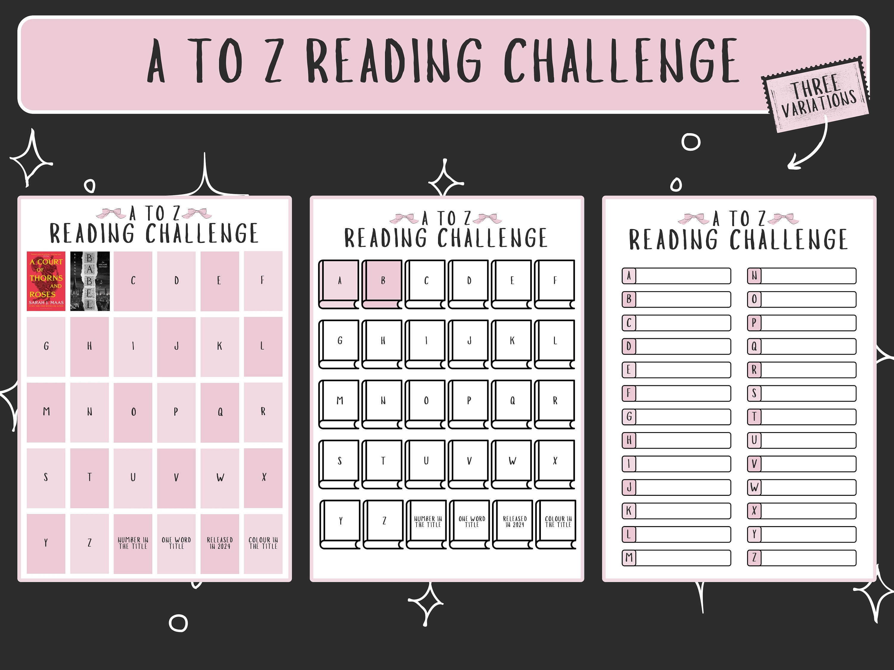 Digital, Printable Book / Reading Challenges Set | 100 Book, A to Z ...