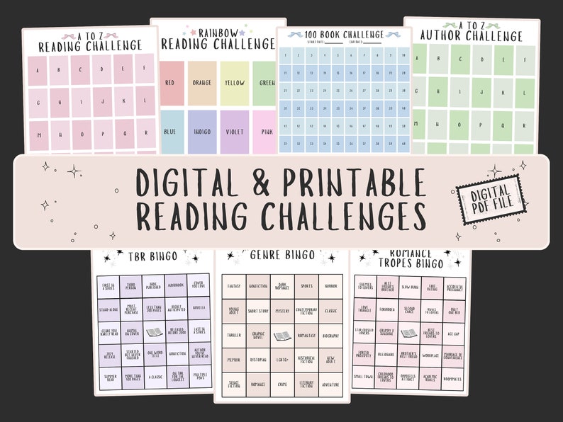 Digital, Printable Book / Reading Challenges Set | 100 Book, A to Z ...