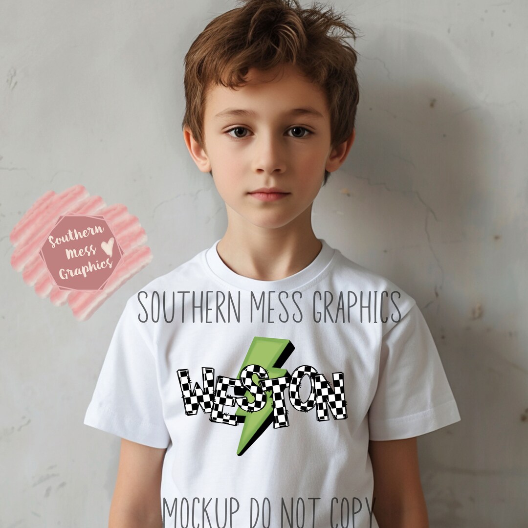 Custom Retro Checkered Letters/name With Lightning Bolt, Sublimation ...