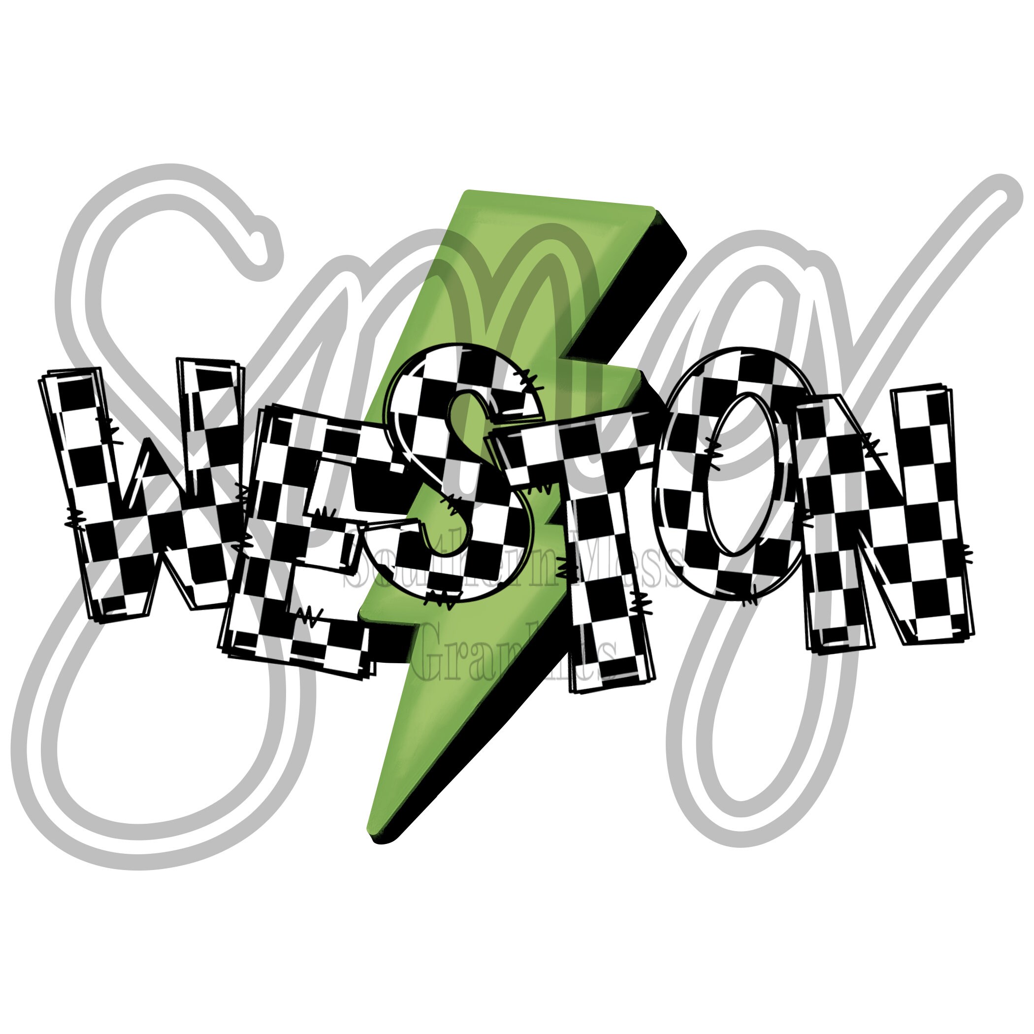 Custom Retro Checkered Letters/name With Lightning Bolt, Sublimation ...
