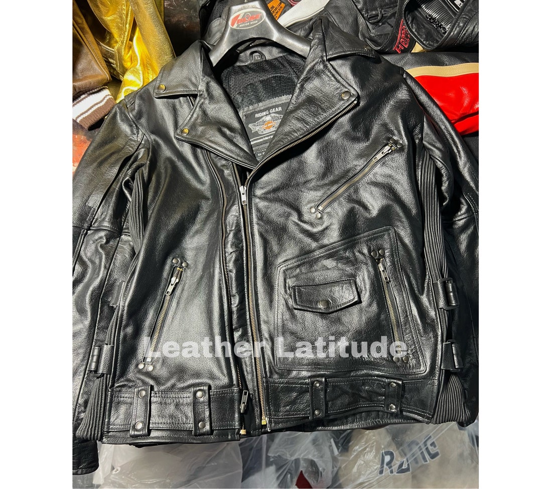 1990s Vintage Motor Leather Jacket Unisex Genuine Cowhide Leather Mens ...