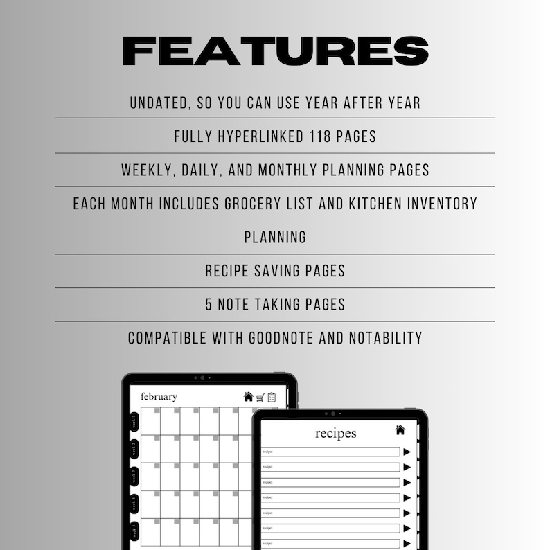 Digital Meal Planner | Undated | Customizable | Grocery List & Kitchen ...