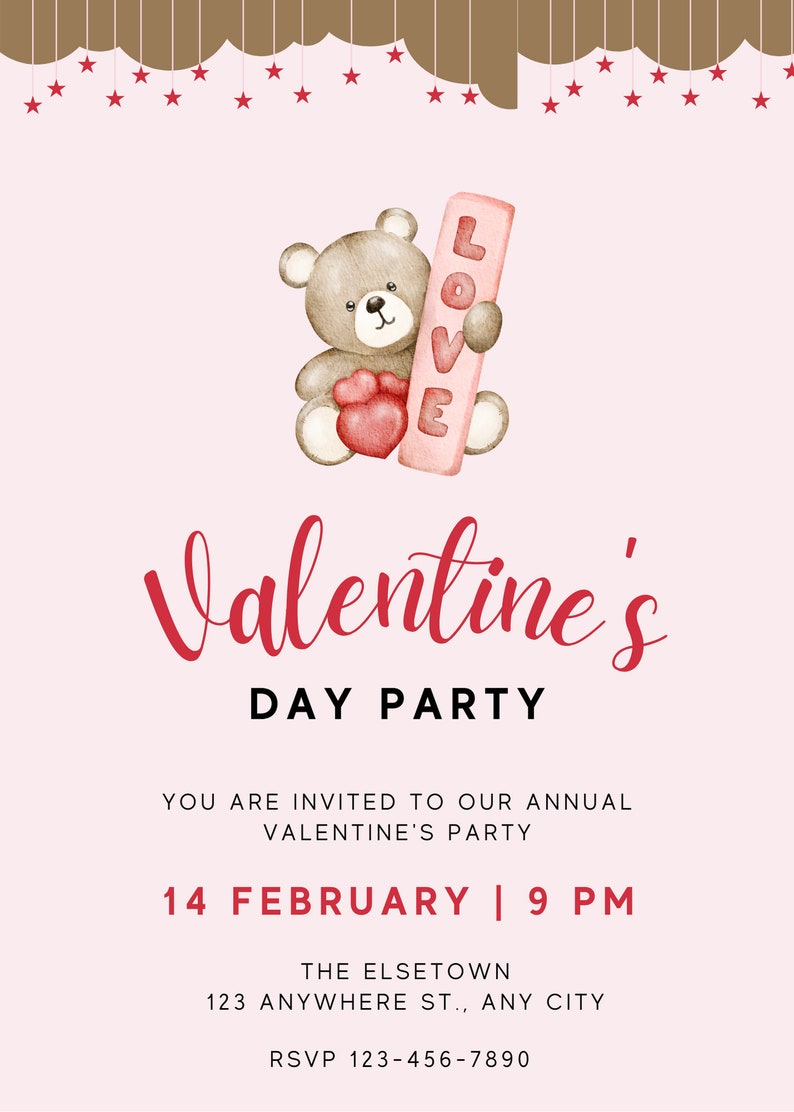 Valentine's Party Invitation, Printable Template, Editable Instant ...