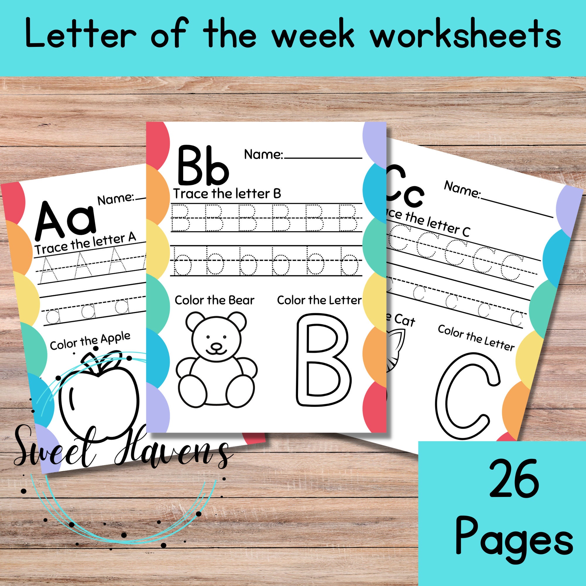 Letters A-Z Worksheets Phonics Worksheet Writing Activity Pre-school ...