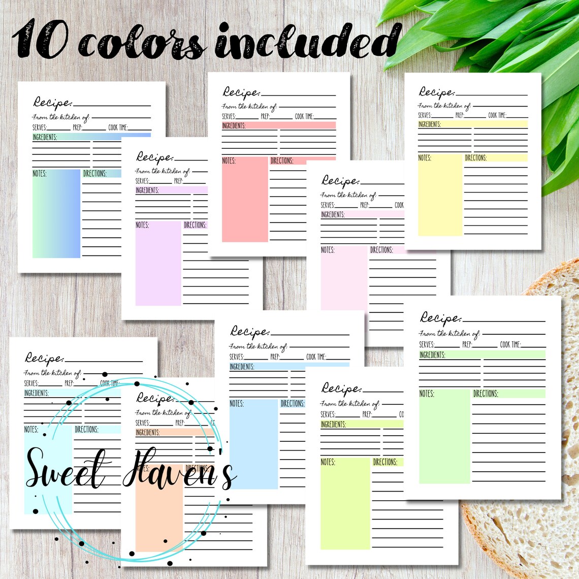 EDITABLE Printable Recipe Pages, Recipe Cards, Recipe Sheets, US Letter ...