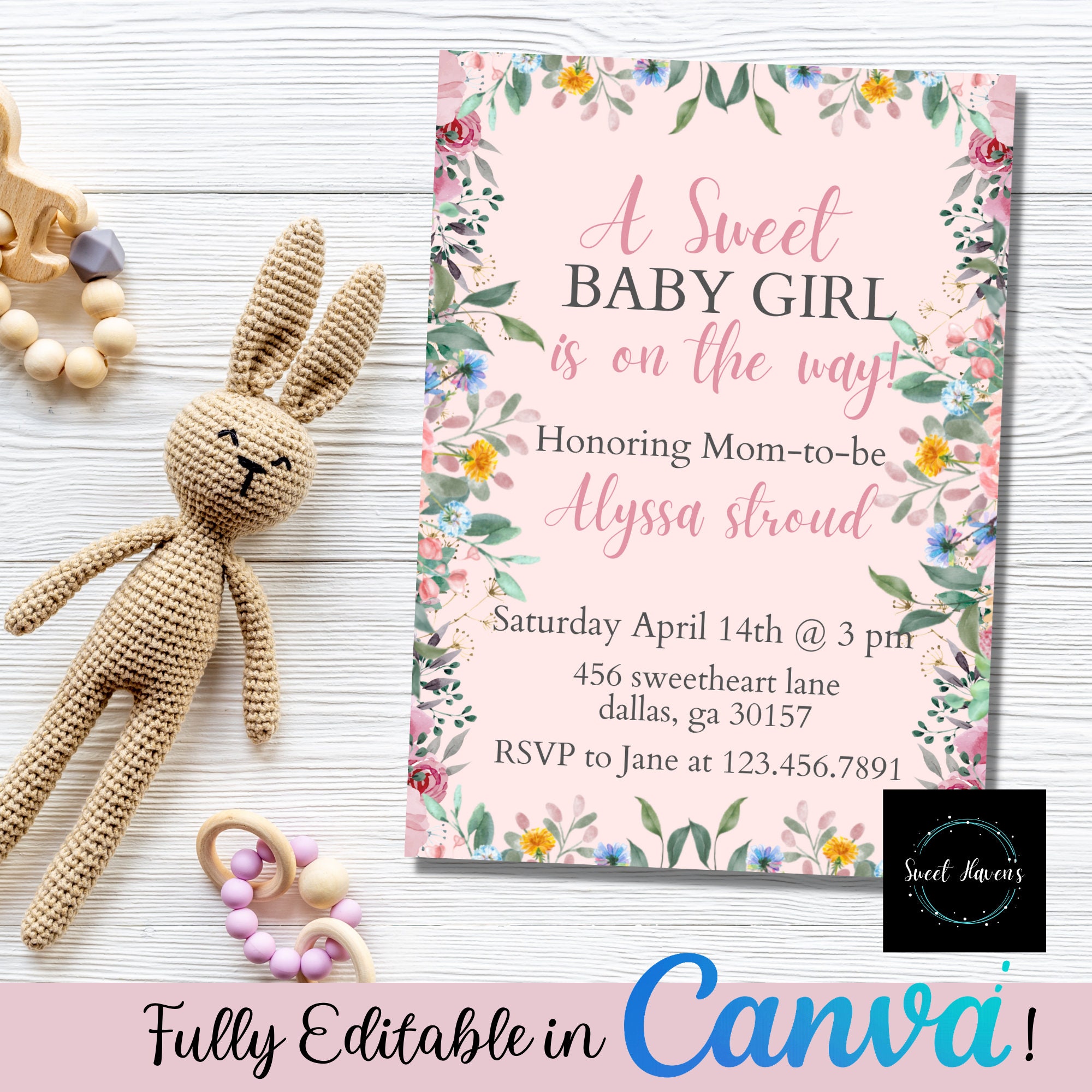 EDITABLE A Sweet Baby Girl is on the Way Baby Shower Invitation, Baby ...