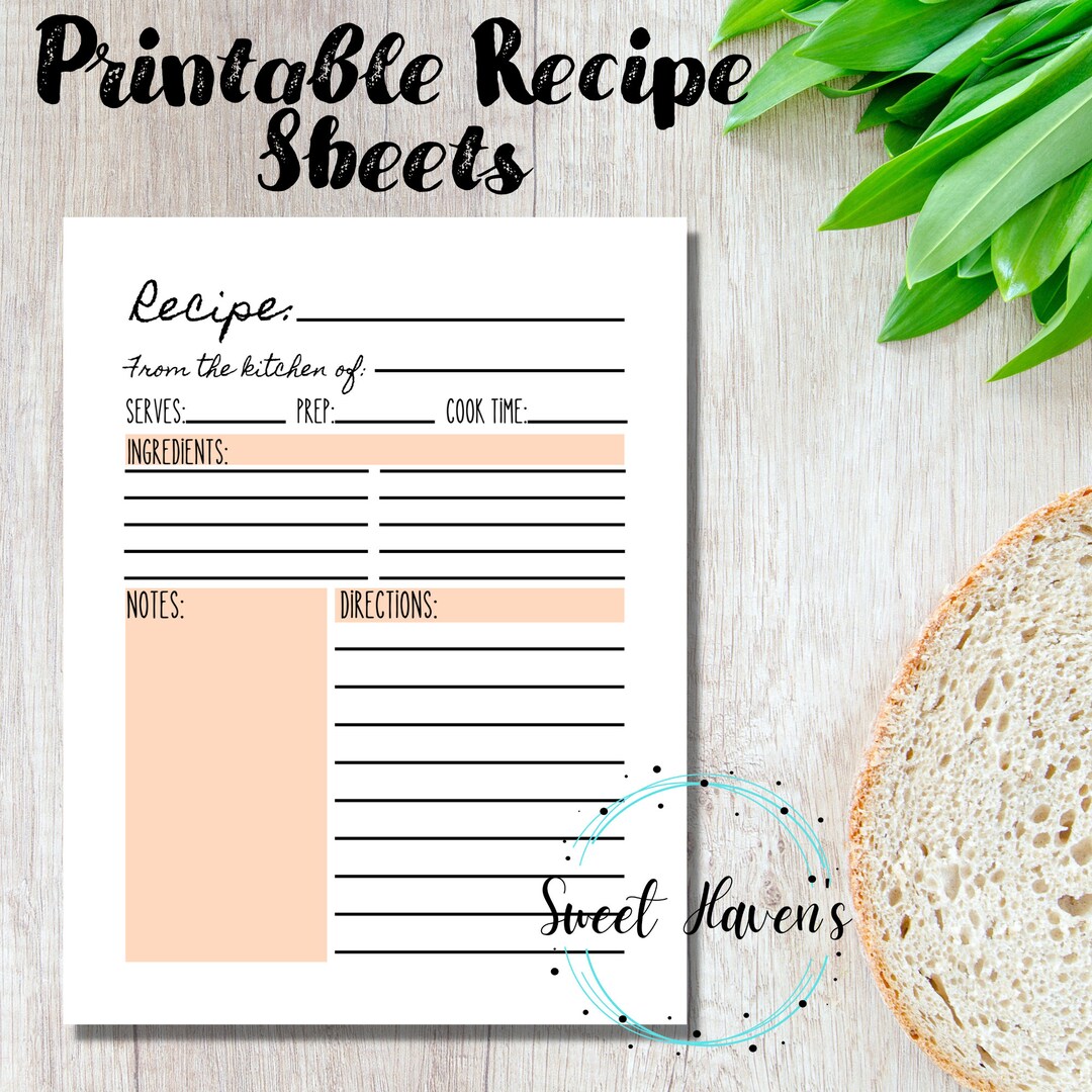 Printable Recipe Page, Recipe Card, Recipe Sheets Us Letter, Instant ...