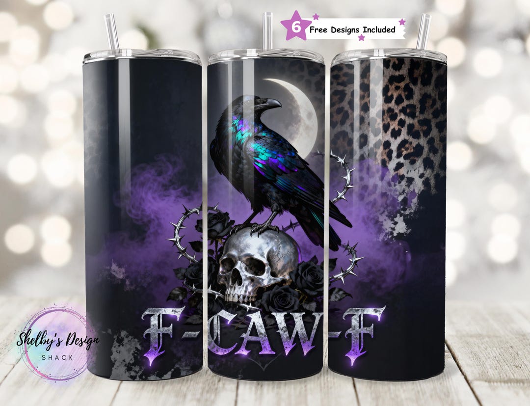 F-CAW-F Iridescent Raven 20oz Seamless Tumbler PNG, Gothic Crow Skull ...