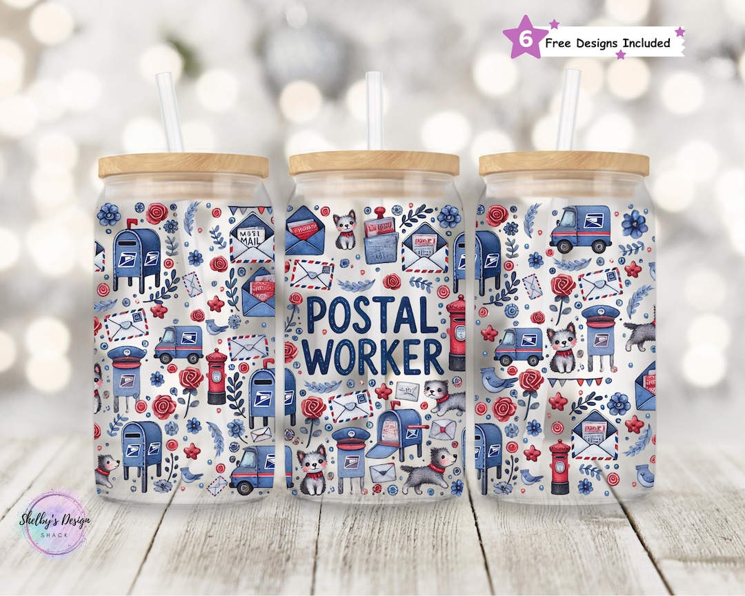 Postal Worker 16 Oz Glass Tumbler Wrap Sublimation Design, Cute Mail ...