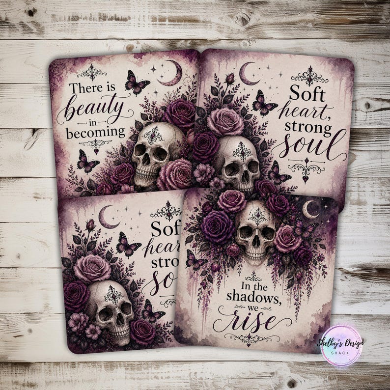 Gothic Skull Coaster Set PNG Bundle, 4 Floral Skull Sublimation Designs ...
