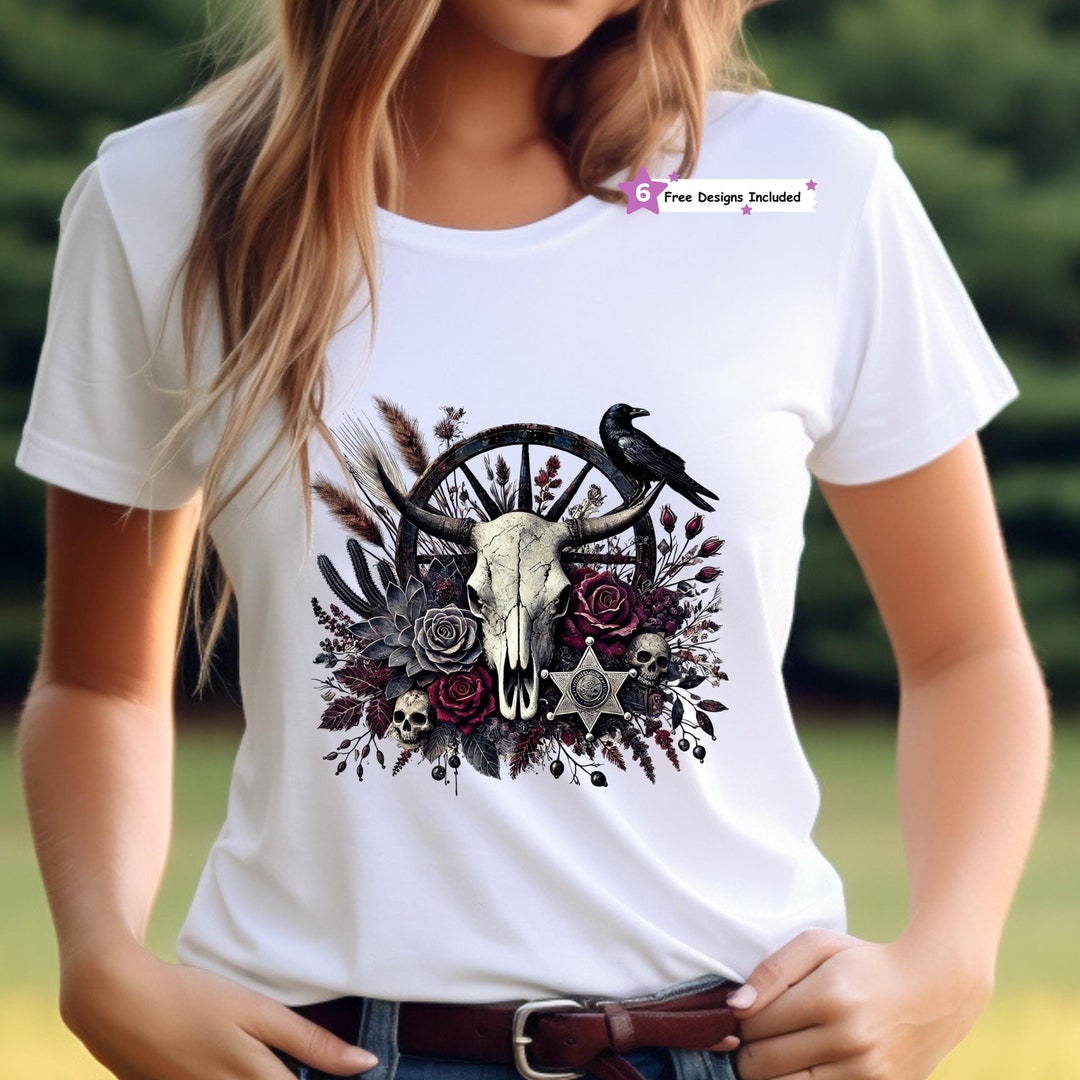 Western Gothic Cow Skull PNG | Vintage Western Gothic Floral ...