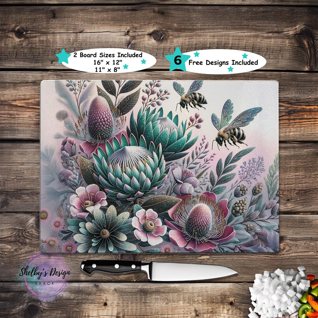 Protea Bees Cutting Board PNG Sublimation Design, 2 Sizes, Wildflowers ...