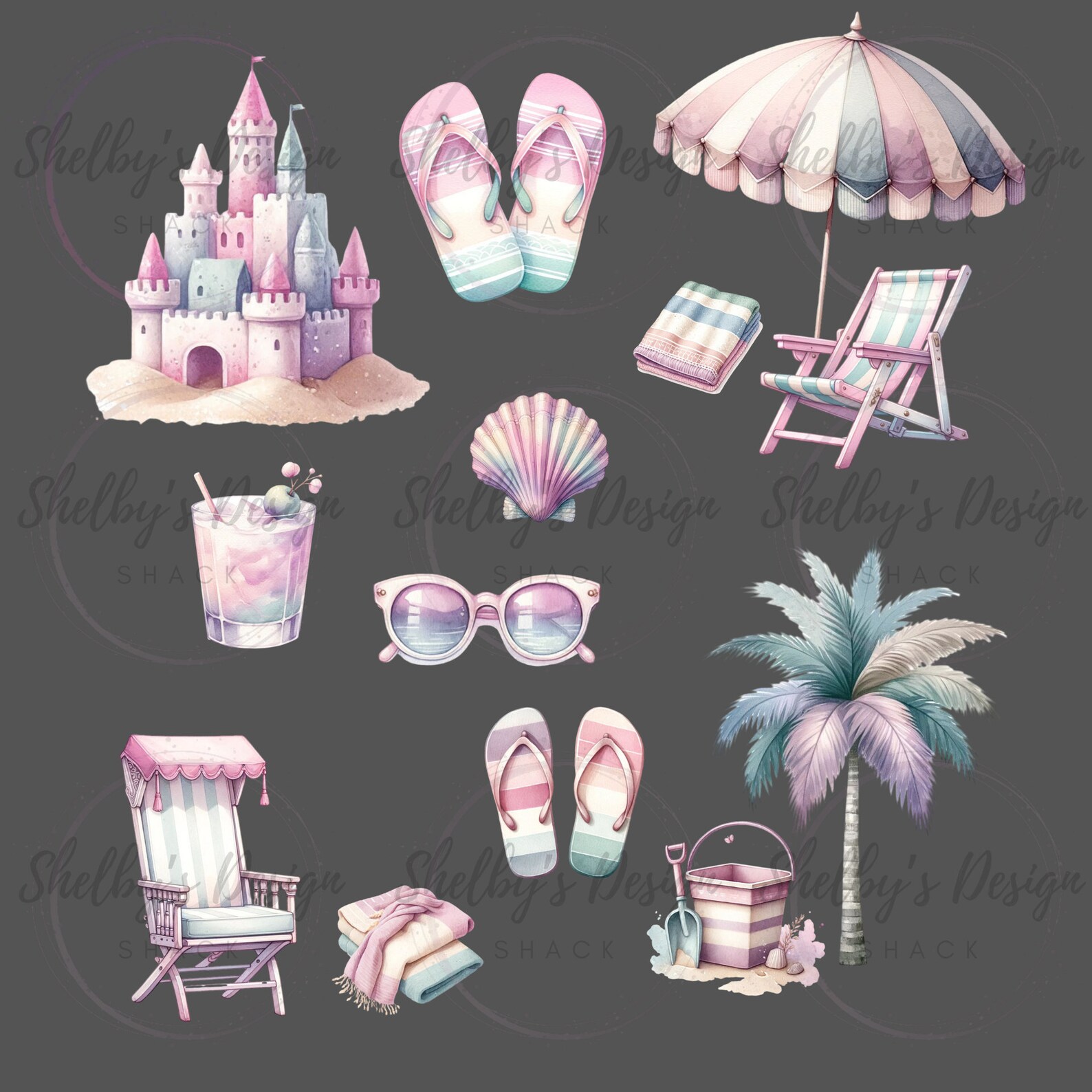 Summer Beach Volume 1 Watercolor Clipart Set, Vacation Clip Art, Boho ...