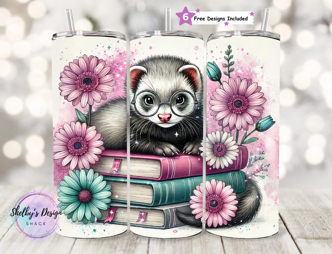 Adorable Ferret Daisy 20oz Seamless Tumbler PNG Wrap, Pastel Floral ...