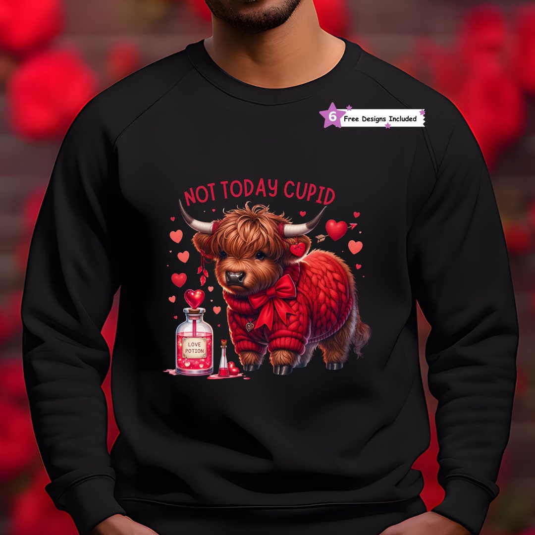 Not Today Cupid, Funny Highland Cow Valentines Day PNG, Cute Anti ...
