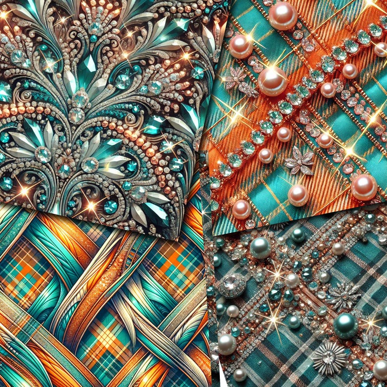 Showgirl Orange & Teal Digital Paper PNG Bundle, Glam Seamless ...