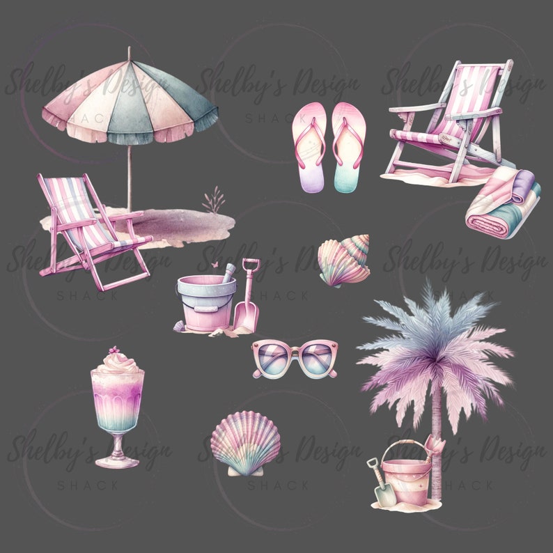 Summer Beach Volume 1 Watercolor Clipart Set, Vacation Clip Art, Boho ...
