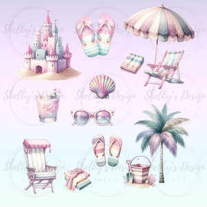 Summer Beach Volume 1 Watercolor Clipart Set, Vacation Clip Art, Boho ...