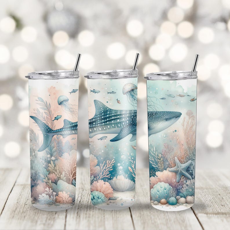 Whale Shark 20oz Seamless Tumbler PNG, Ocean Boho Sea Life Sublimation ...