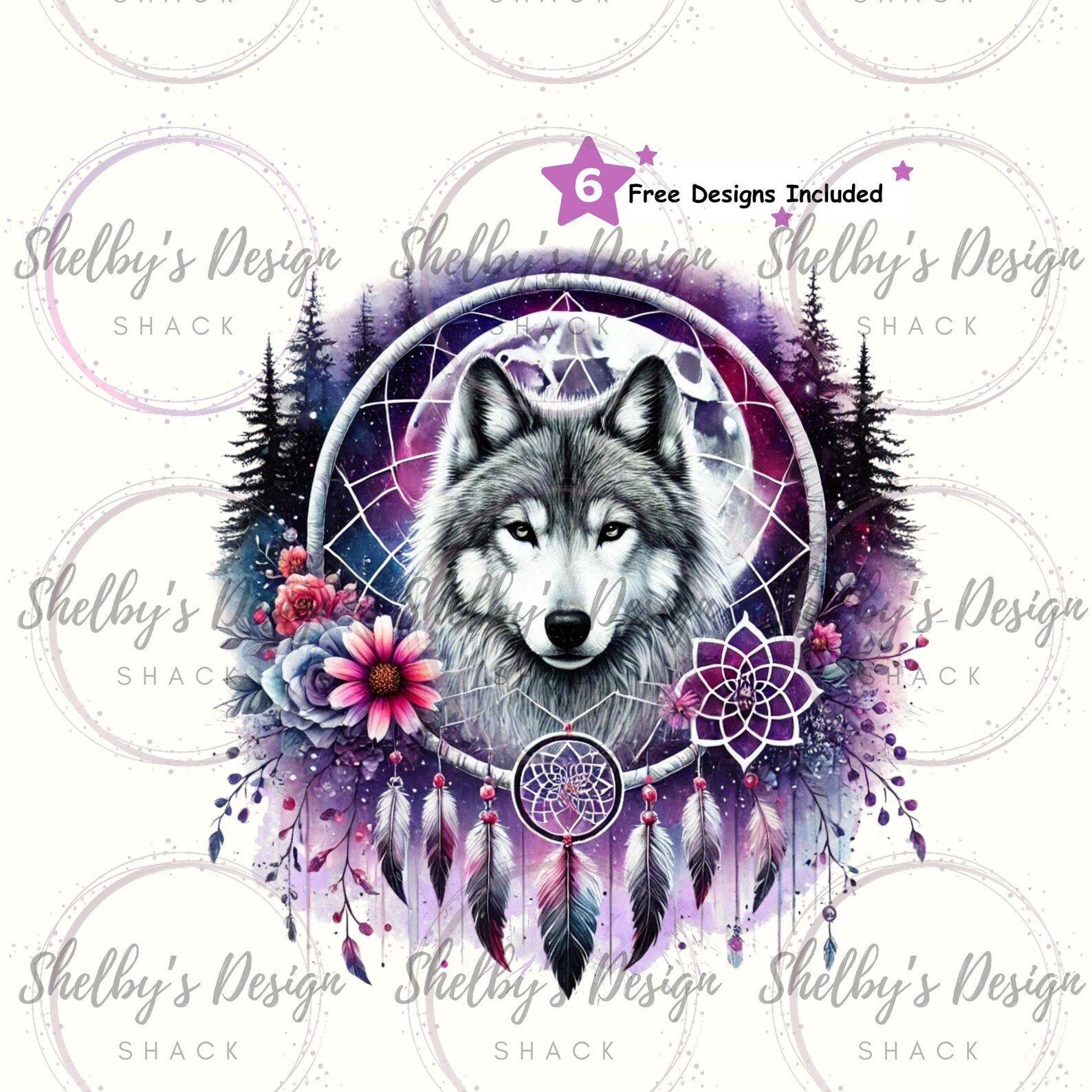 Grey Wolf Dreamcatcher PNG Design, Sublimation Design, Boho Moon Png ...