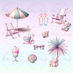 Summer Beach Volume 1 Watercolor Clipart Set, Vacation Clip Art, Boho ...