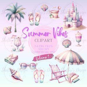 Summer Beach Volume 1 Watercolor Clipart Set, Vacation Clip Art, Boho ...