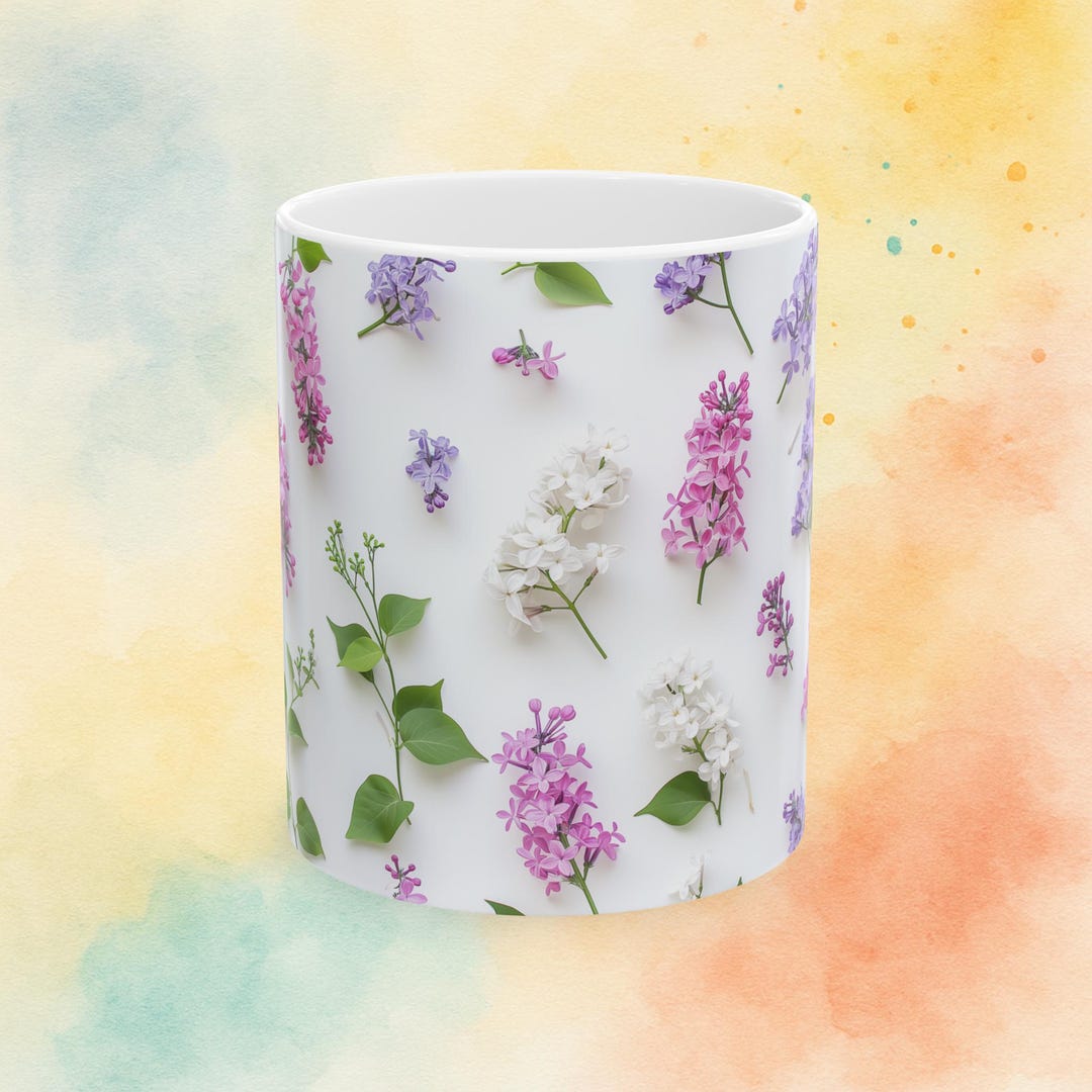 Custom Name Lilac Mug Pressed Wildflowers Mug Boho Lilac Pattern Coffee ...