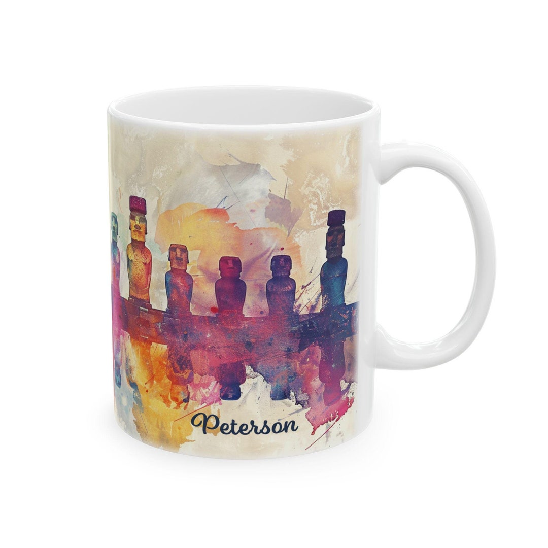 Custom Tiki Mug | Watercolor Moai Statue Mug | Ceramic 11 15 Oz Coffee ...