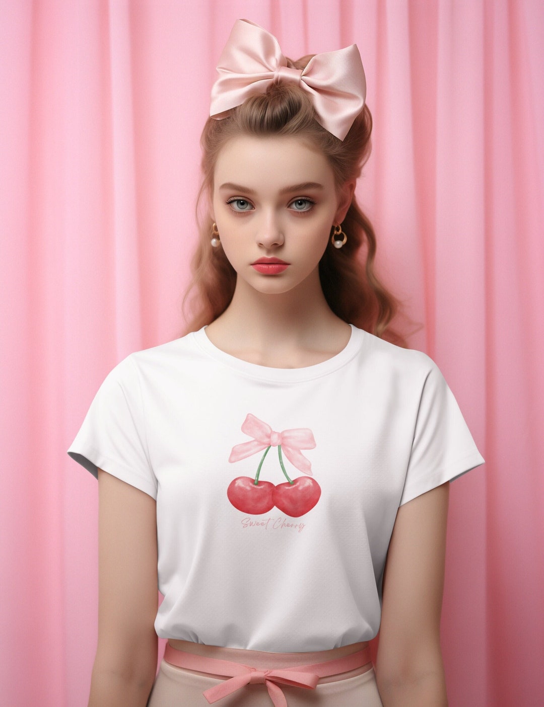 Cherry Bow Coquette Top Cinnamon Girl Tees Soft Girl Aesthetic ...