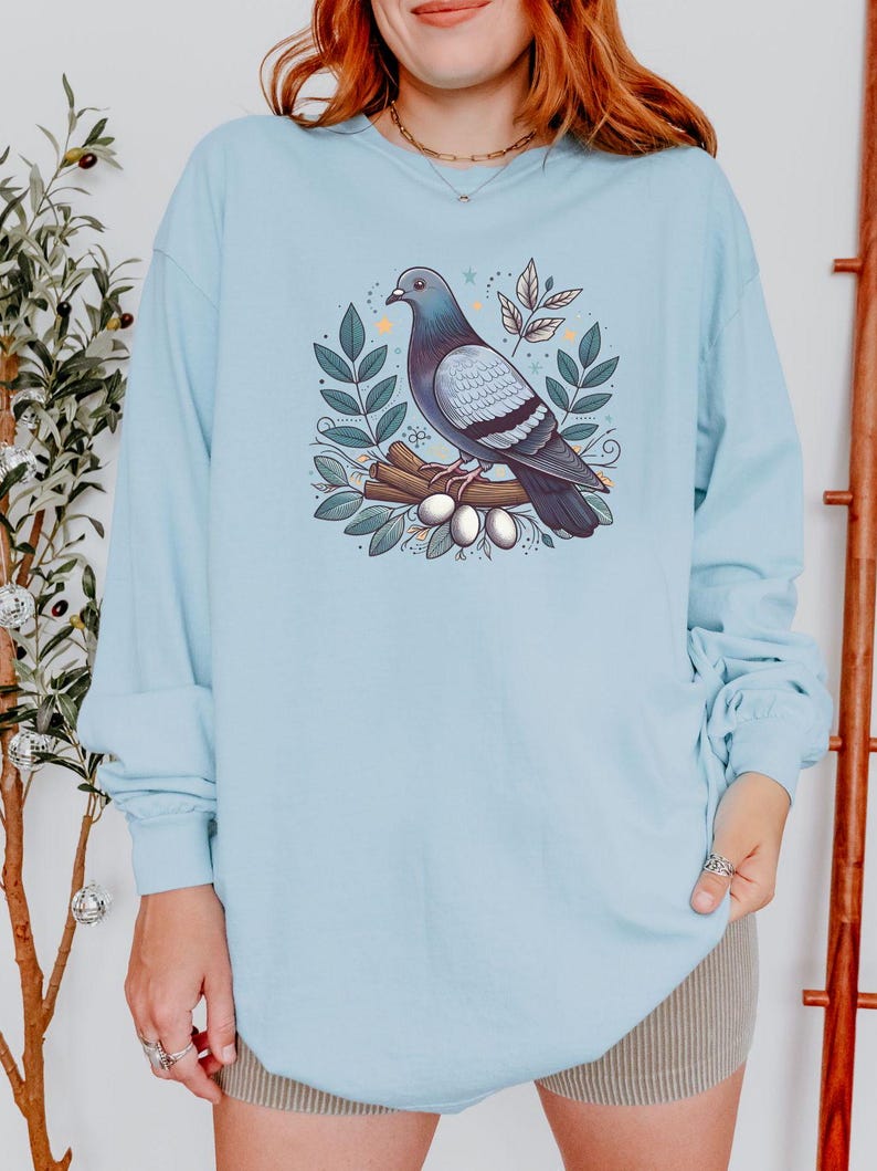 Pigeon Shirt Floral Dove Long Sleeved Shirt Comfort Colors Tee Bird ...